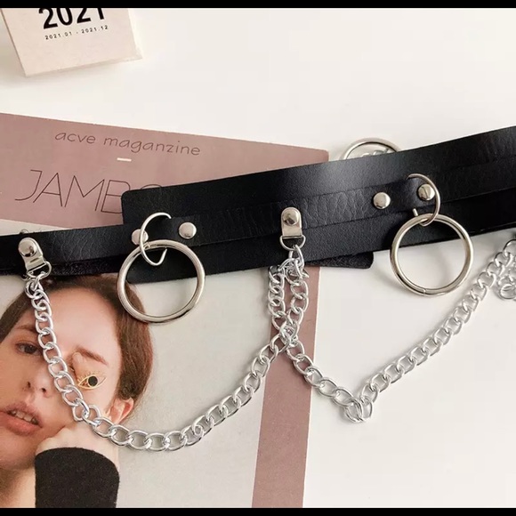 Unlisted | Accessories | Black Layered Leather Harness Belt W Chain ...